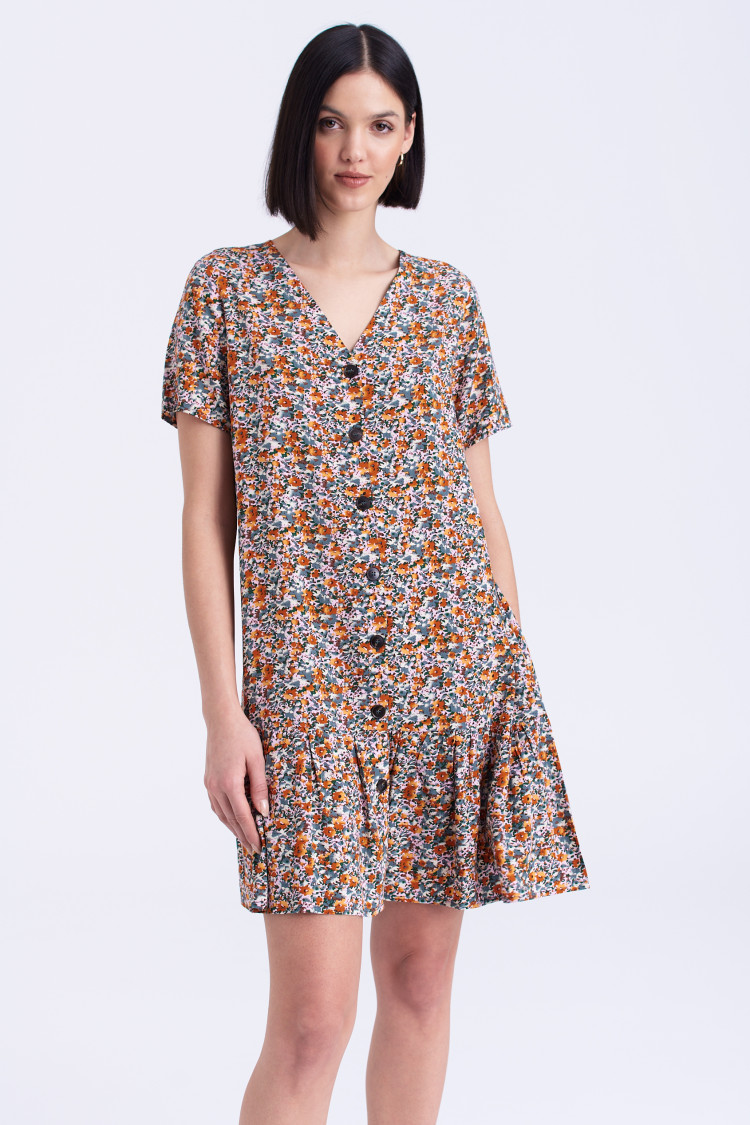 Luźna sukienka z nadrukiem w drobne kwiaty